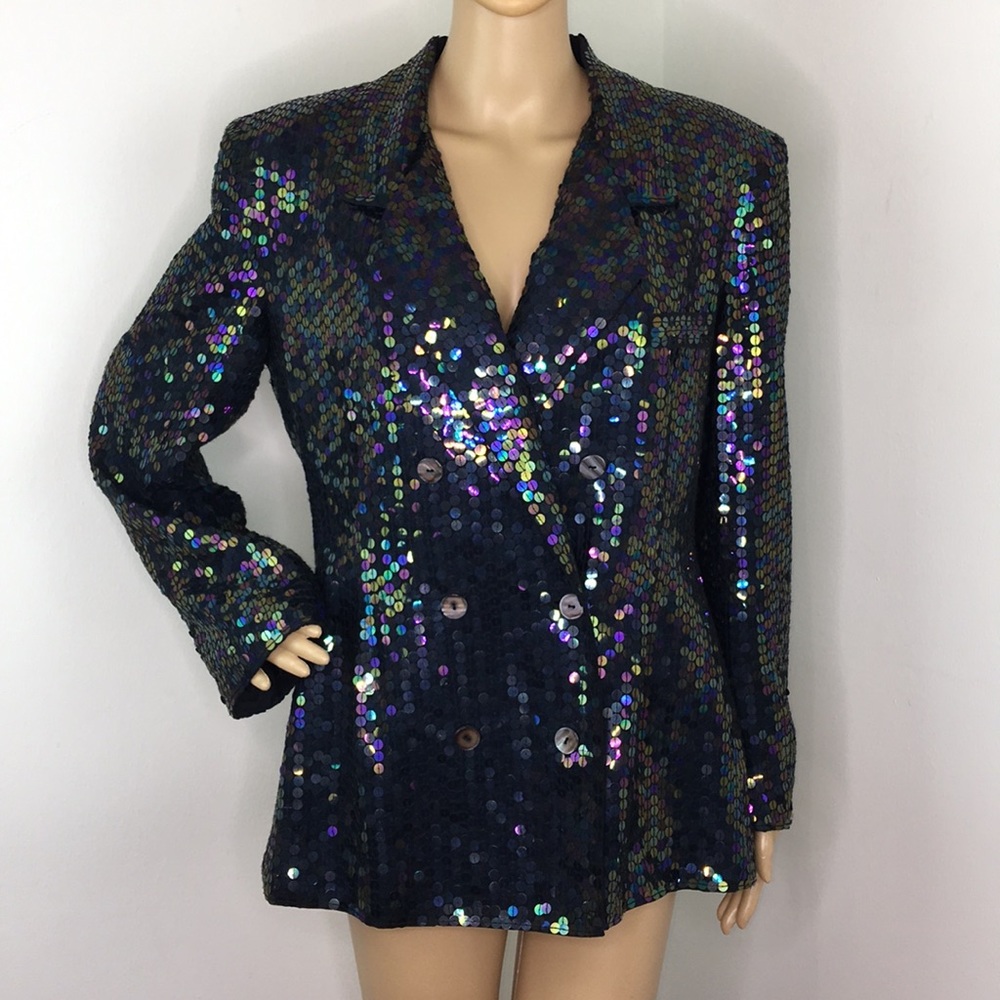 Diane Gilman Silk Sequin Double Breast Blazer - Gem